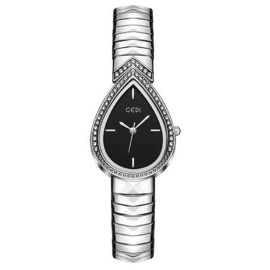 Bold Artistry: Black Teardrop Serpent-Head Dial with Silver Diamond Be ...