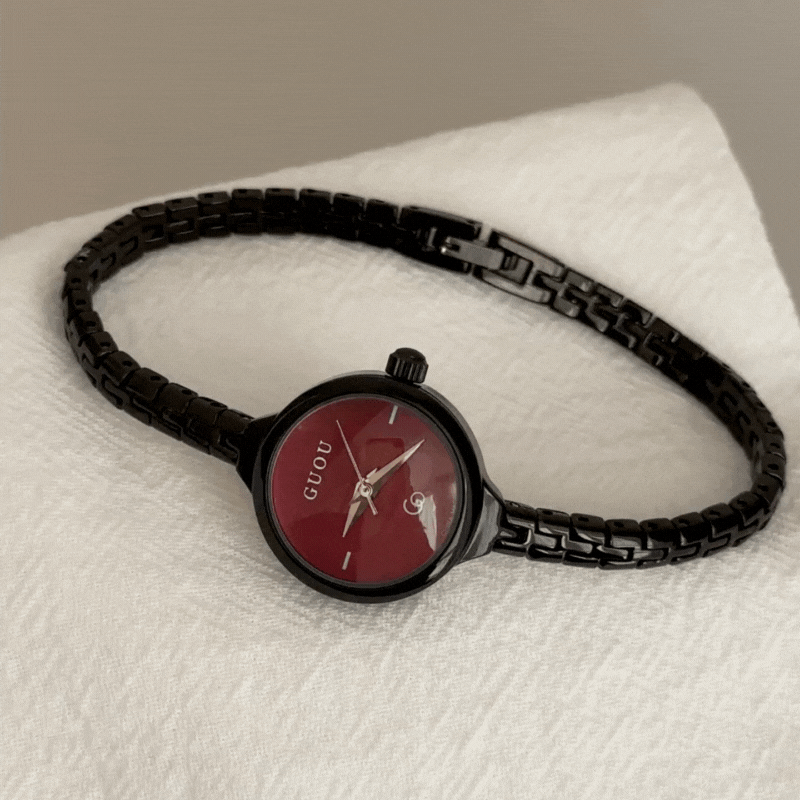 Liora Minimalist – Women’s Red Dial Watch with Ultra-Slim Black Strap – MTG