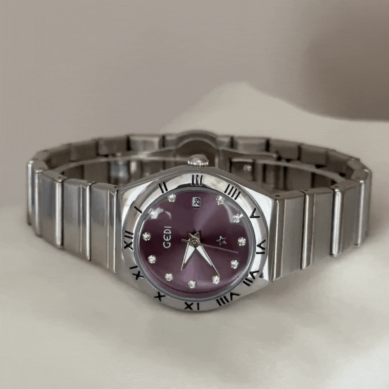 Modern Elegant Purple Round Dial Watch – Silver Bezel & Silver Alloy B ...