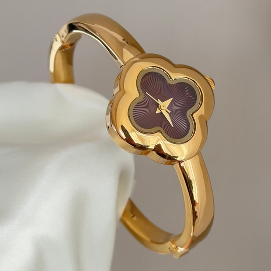 Feminine Opulence: Red Clover-Shaped Dial with Gold Clover Bezel & Gol ...